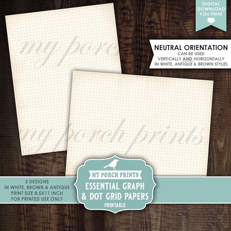Essential Graph and Dot Grid Papers, Junk Journal Neutral Bullet Black ...