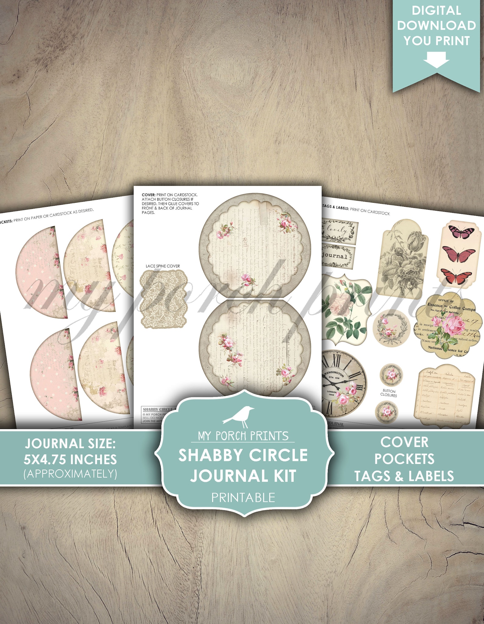 Shabby Circle Junk Journal Kit, Round Script No-sew Circular Handmade ...