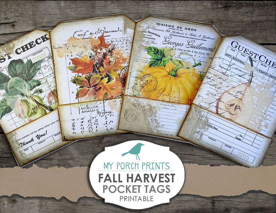 Fall Harvest Pocket Tags, Autumn, Loaded Envelope, Junk Journal Kit ...