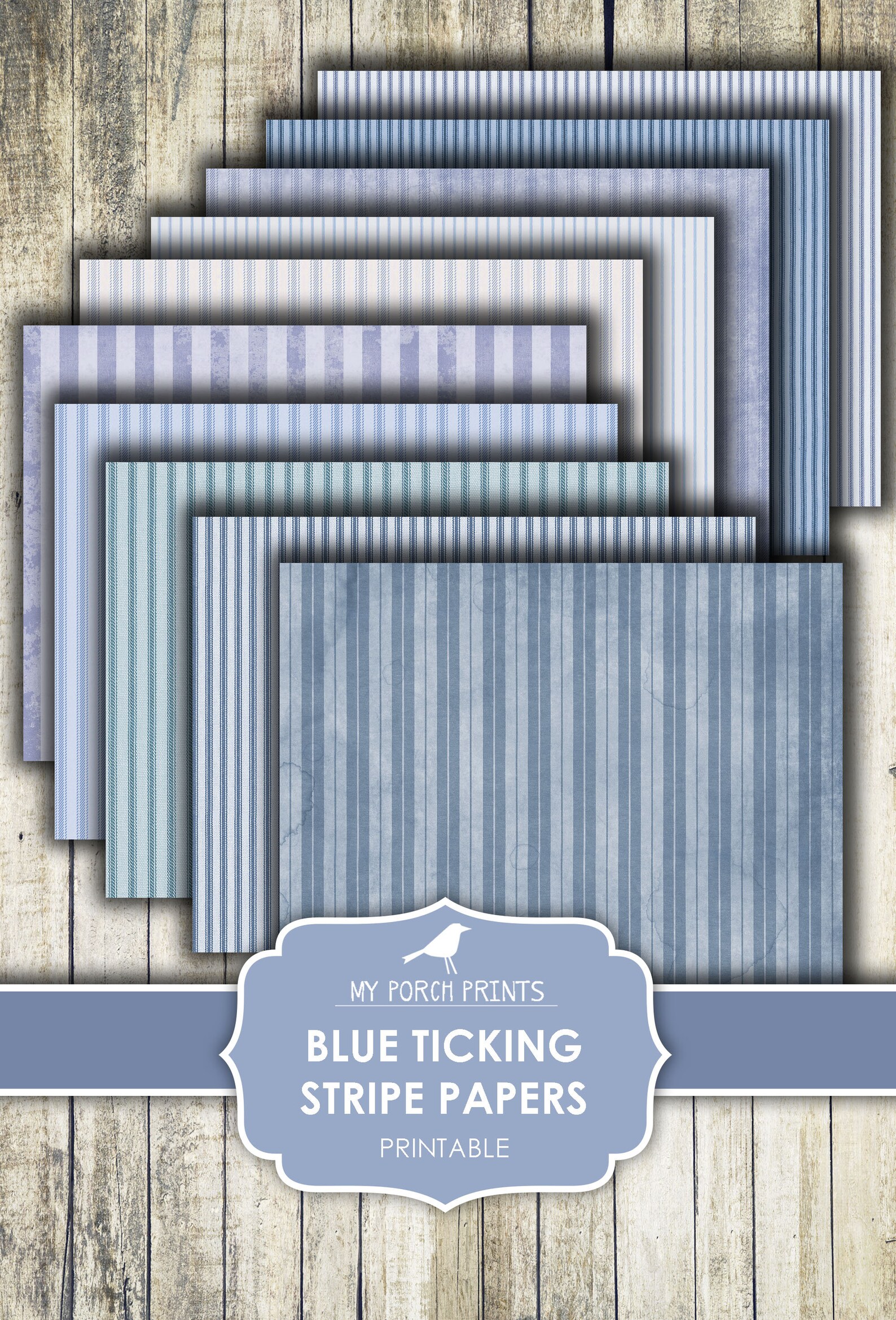 Junk Journal, Ticking Stripe, Papers, Blue, Printable, Ephemera, My ...