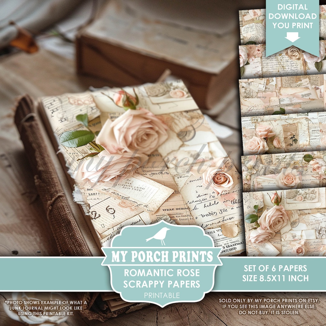Romantic Rose Scrappy Papers, Junk Journal, Pages, Pink, Vintage ...