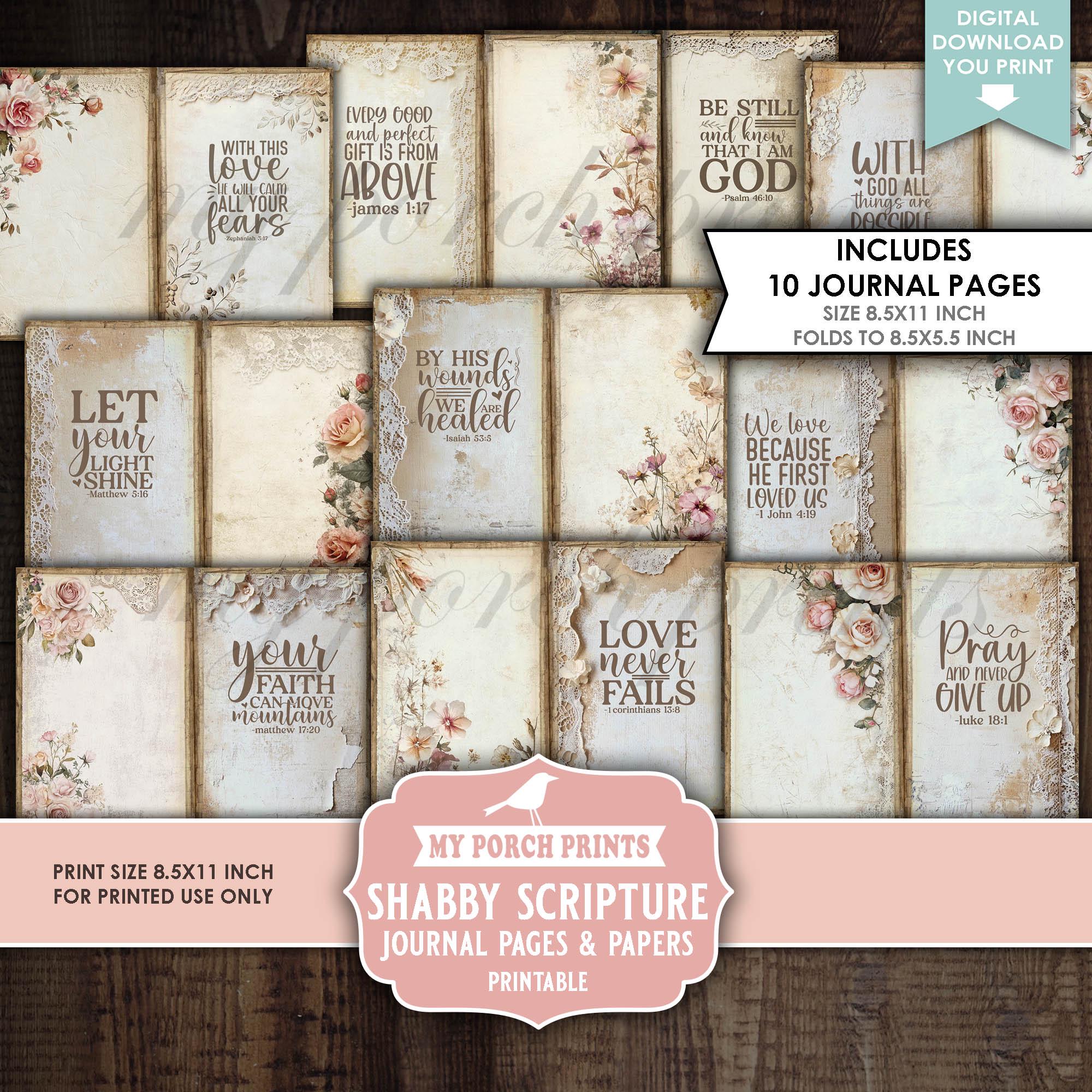 Shabby Scripture Junk Journal PAGES & PAPERS, Faith Bible Verses Prayer ...