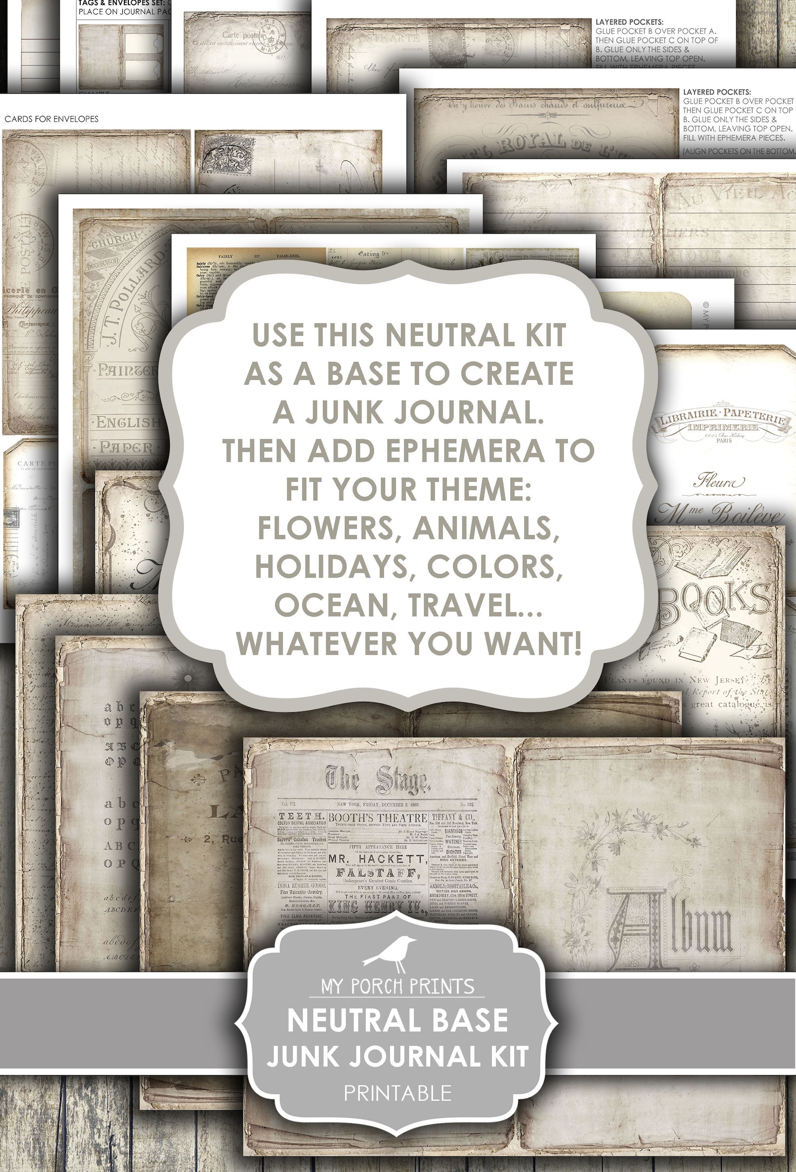 Junk Journal Kit, Neutral Base, Vintage, Shabby, Beige, Masculine, Man ...