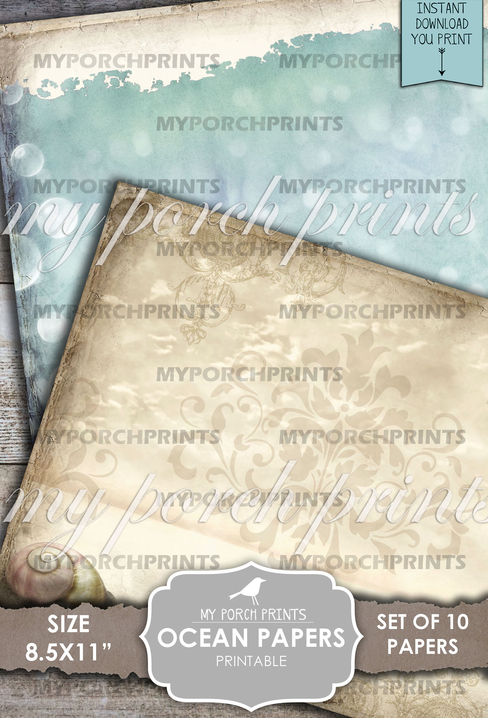 Junk Journal, Ocean Papers, Printable, Mermaid, Sea, Ocean, Paper ...