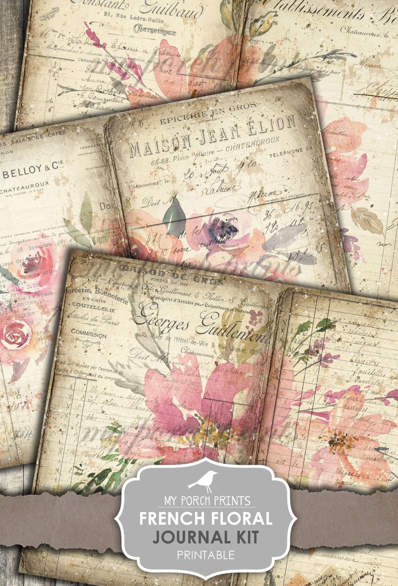 French Floral, Junk Journal Kit, My Porch Prints, Paris, Book, Vintage ...