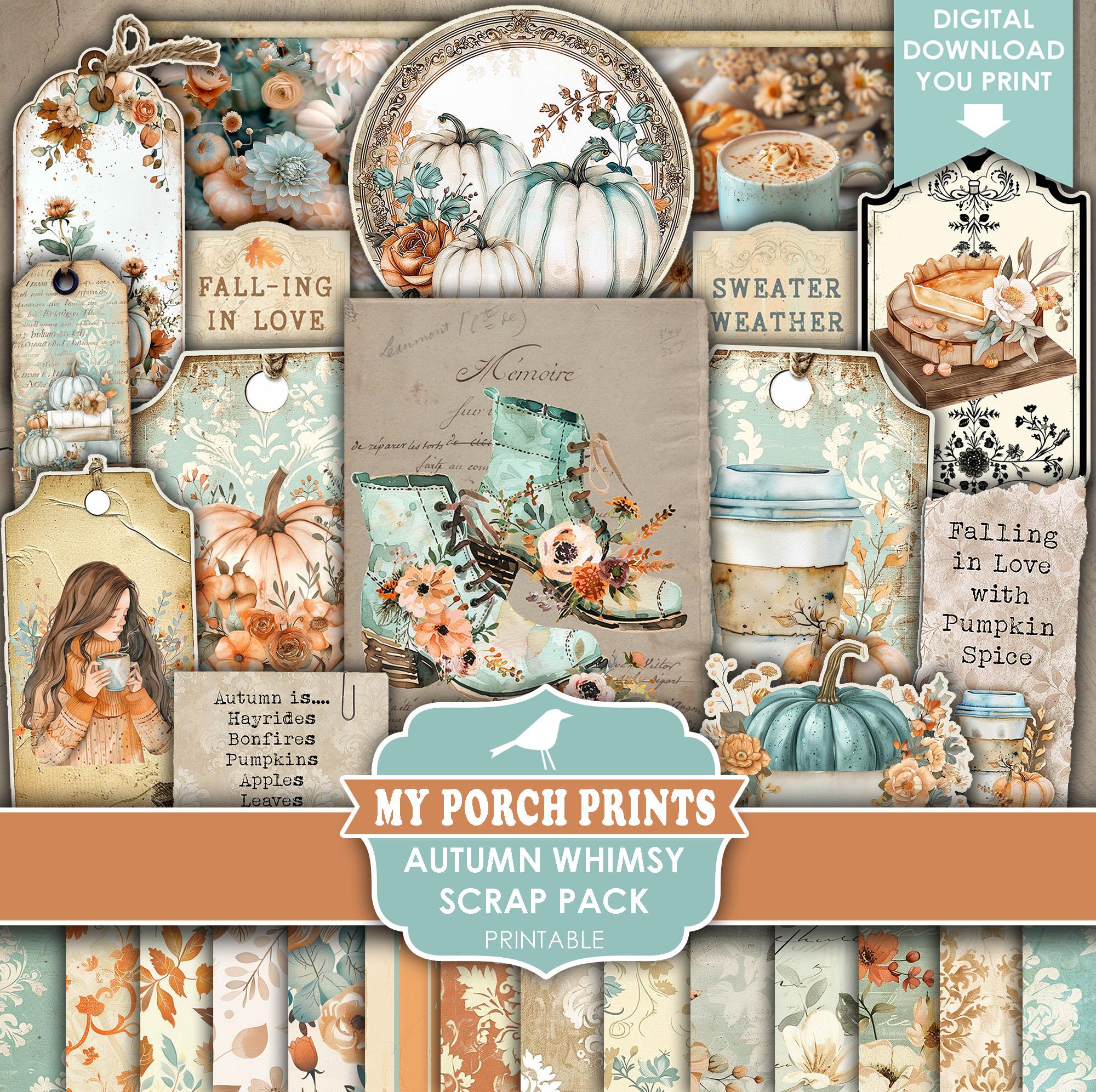 Autumn Whimsy Scrap Pack, Fall, Cozy, Pumpkin, Thanksgiving, Orange ...