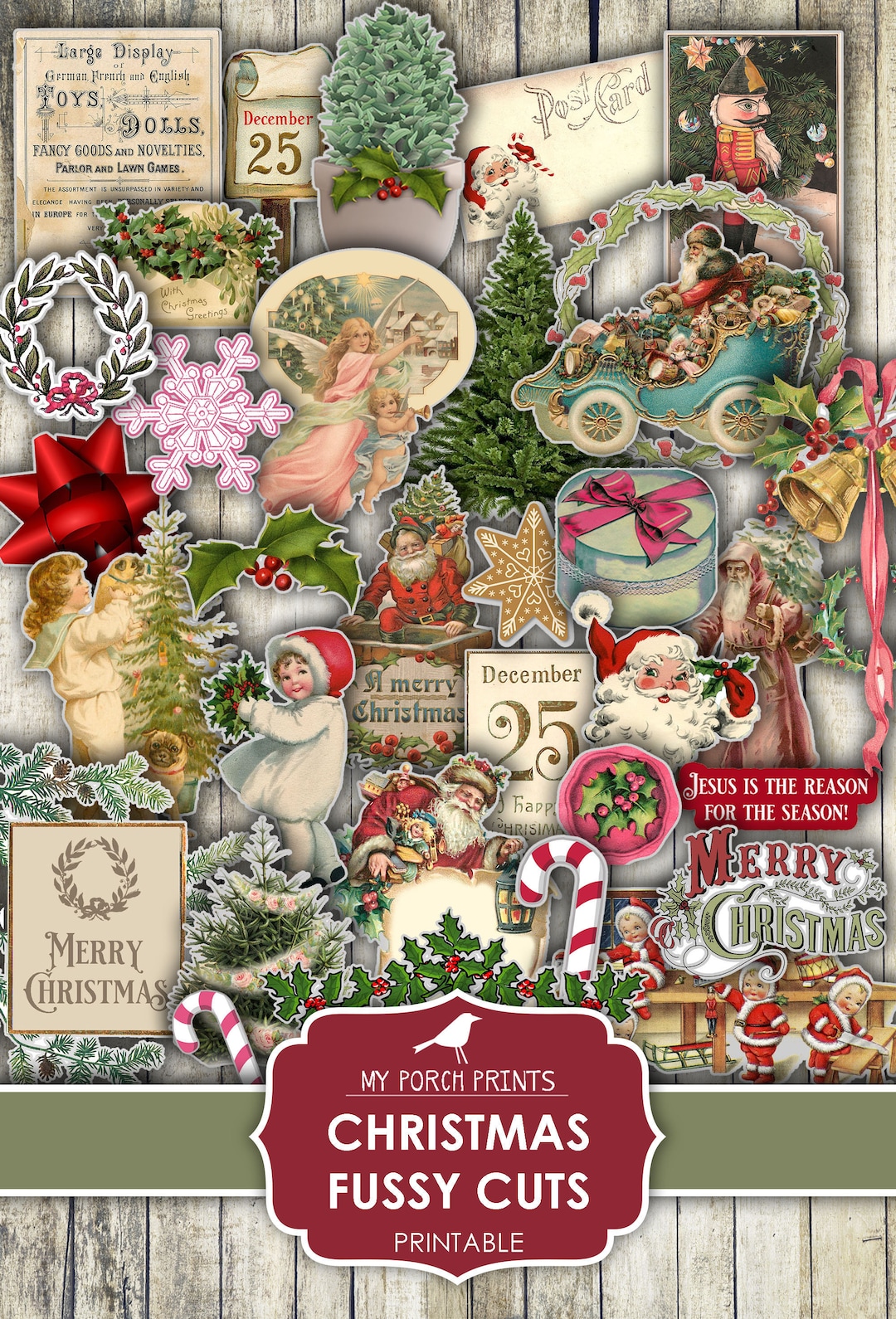 Christmas, Fussy Cut, Junk Journal, December Daily, Vintage, Santa ...