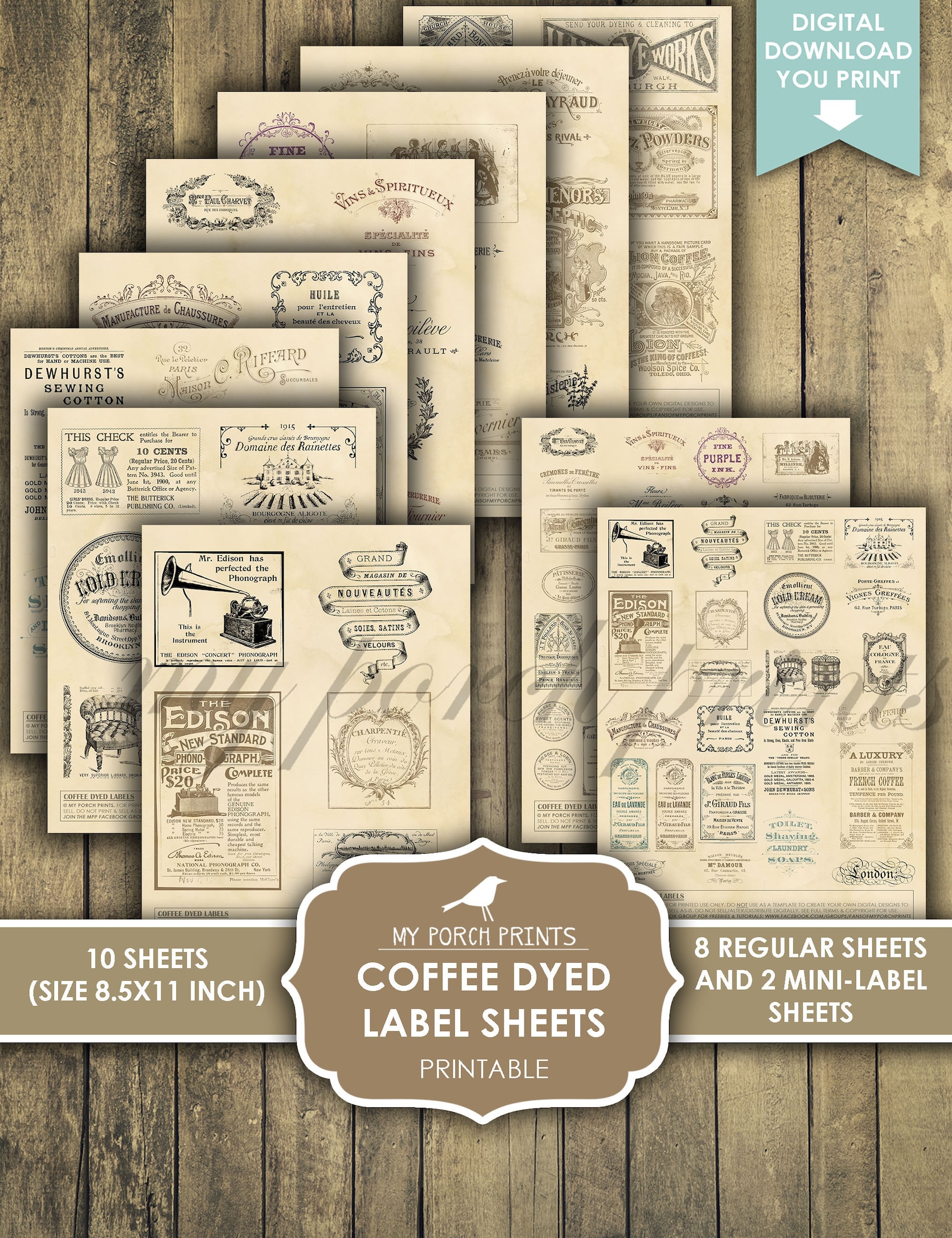 Junk Journal, Kit, Coffee Dyed, Label, Collage, Sheets, Papers, Vintage ...