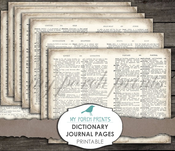 Junk Journal Dictionary Definition Journal Pages Printable | Etsy UK