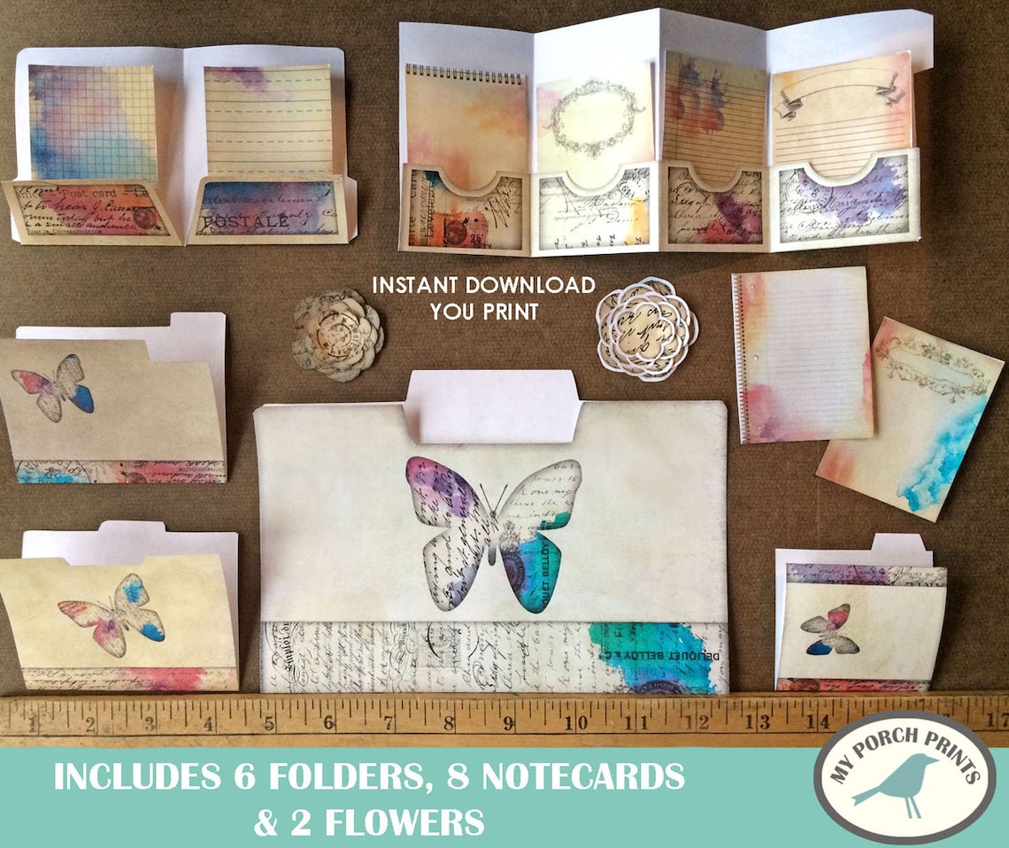 Watercolor Butterfly Mini File Folders Scrapbook Junk - Etsy