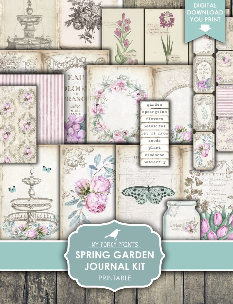 Junk Journal Kit Spring Garden Peonies Cottage Purple - Etsy