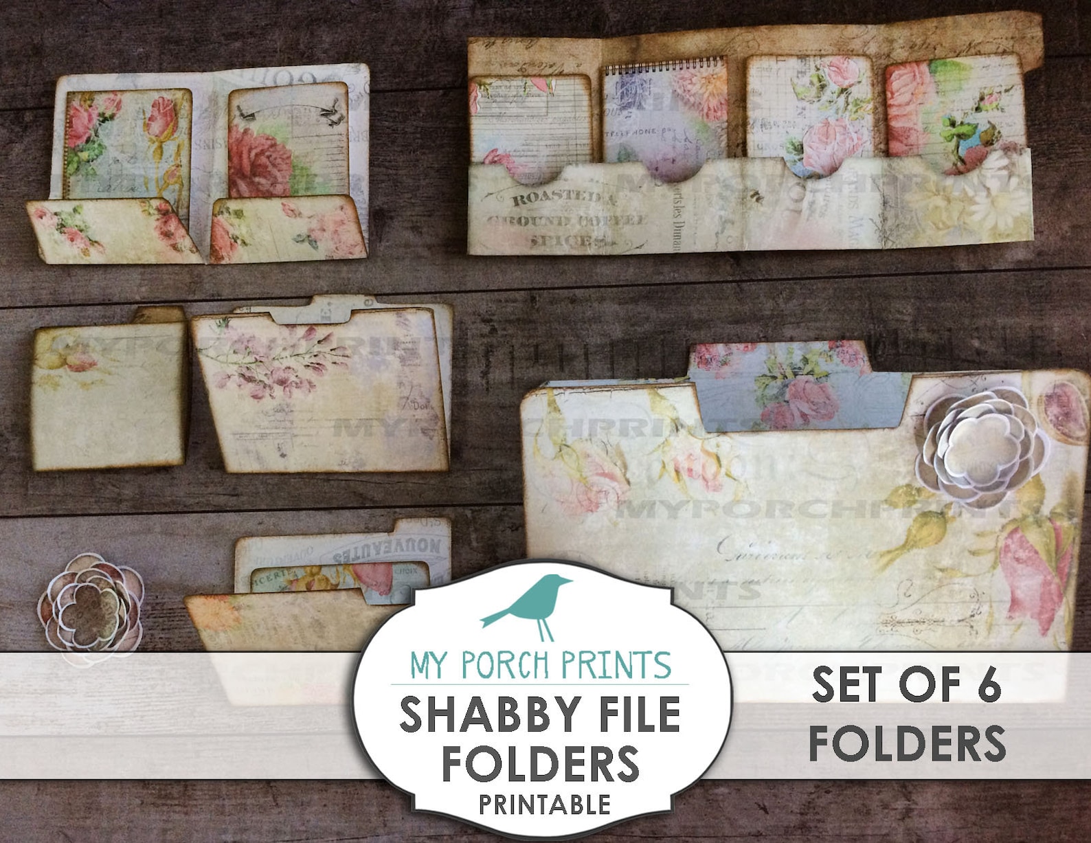Shabby Mini File Folders, Junk Journal Kit, Printable, Ephemera Roses ...