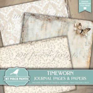 Timeworn Junk Journal PAGES & PAPERS Neutral Vintage Grunge Filler ...