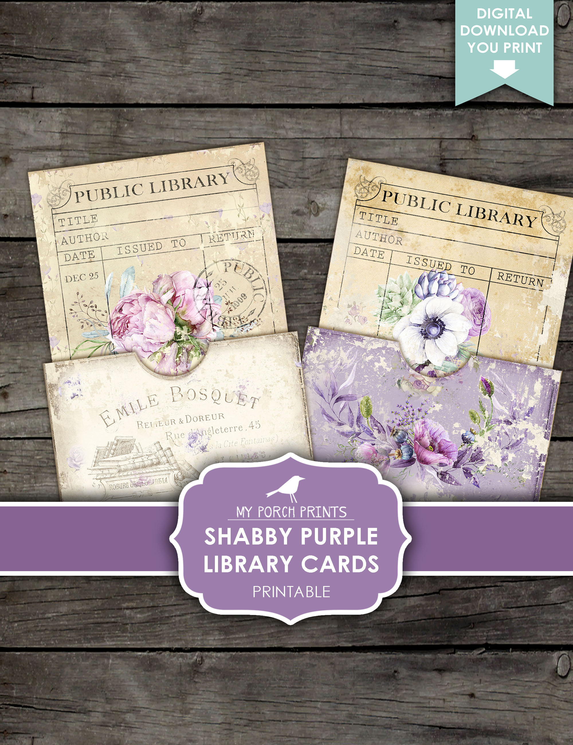 Shabby Purple Library Cards Junk Journal Violet Lavender - Etsy