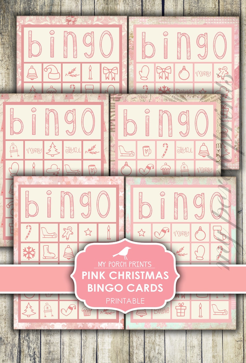Christmas BINGO Cards Game Pink Printable for Families - Etsy