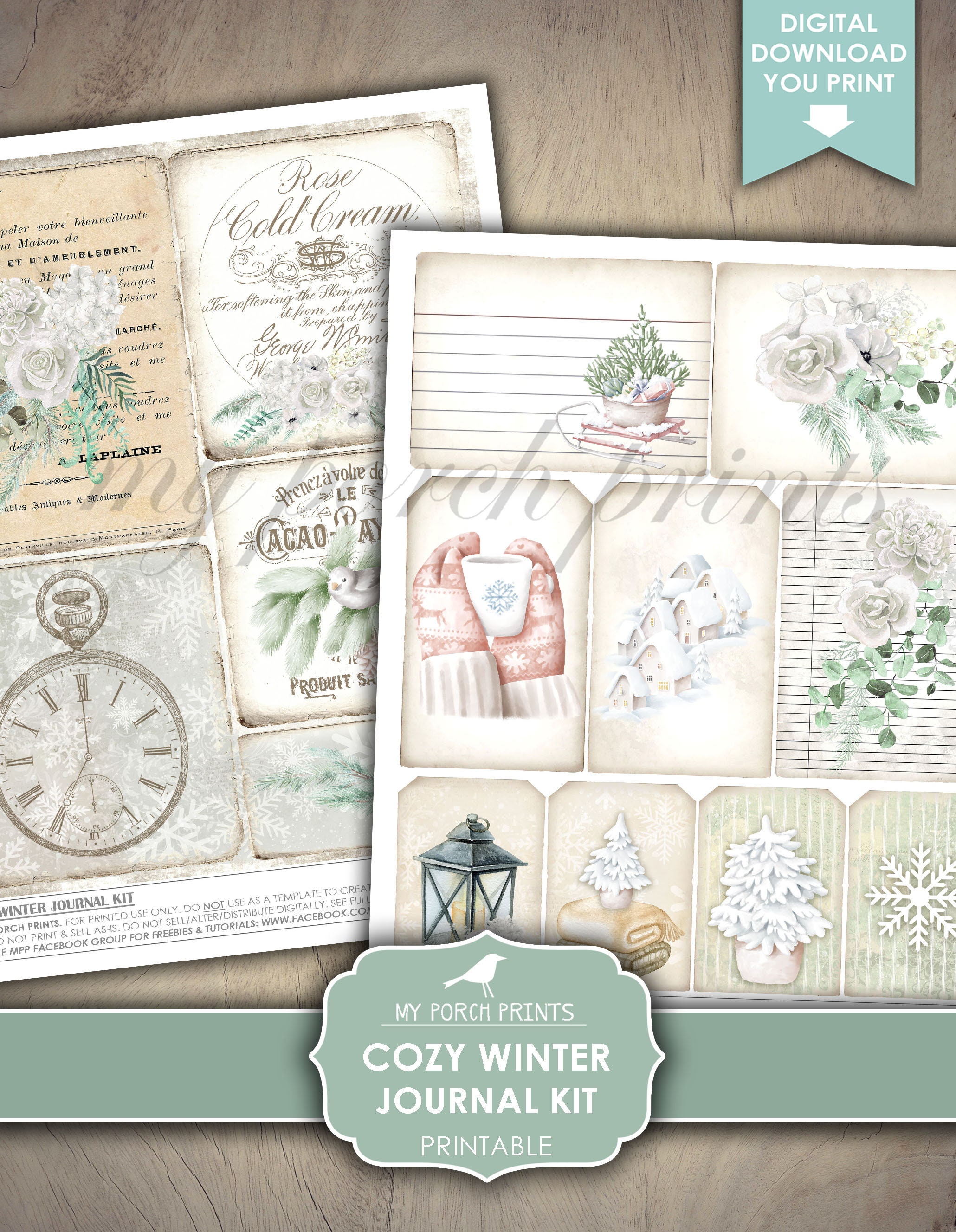 Junk Journal Cozy Winter Kit December Green White - Etsy