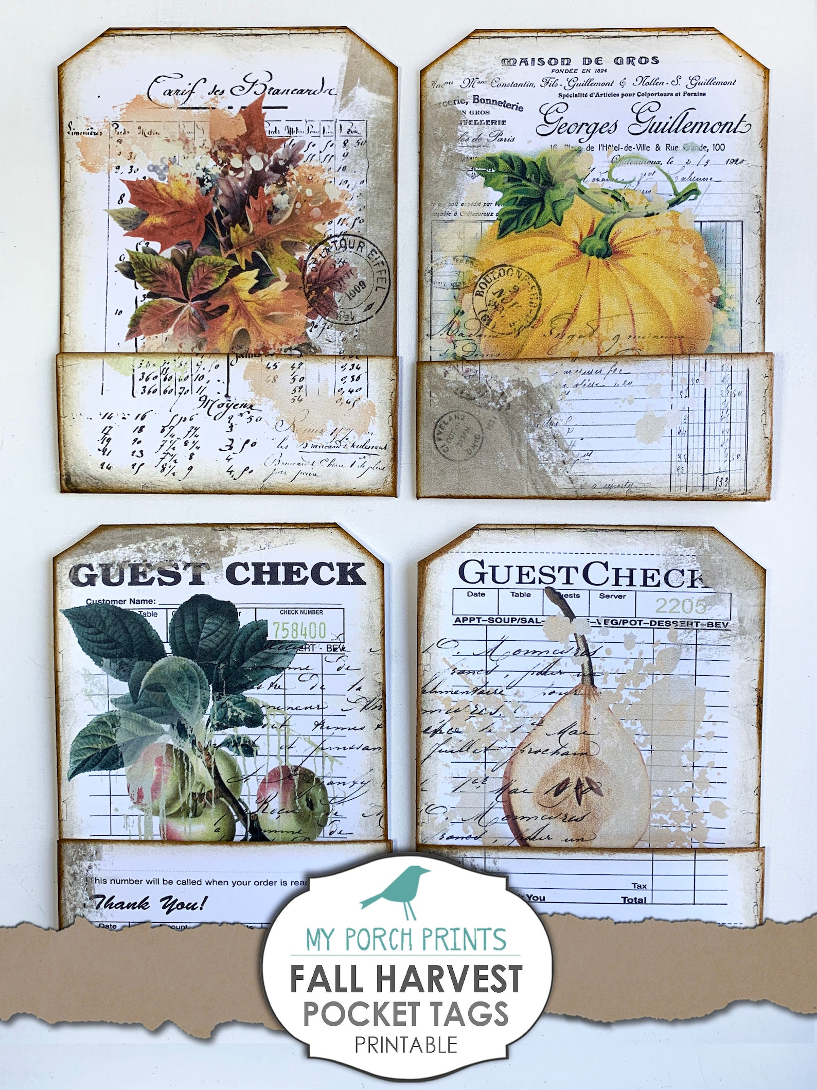 Fall Harvest Pocket Tags, Autumn, Loaded Envelope, Junk Journal Kit ...