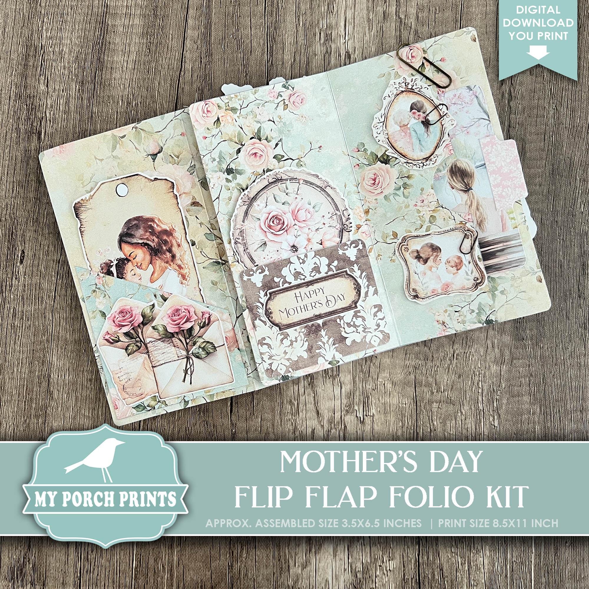 Mother's Day Flip Flap Folio Kit, Junk Journal, Shabby, Folder, Gift ...
