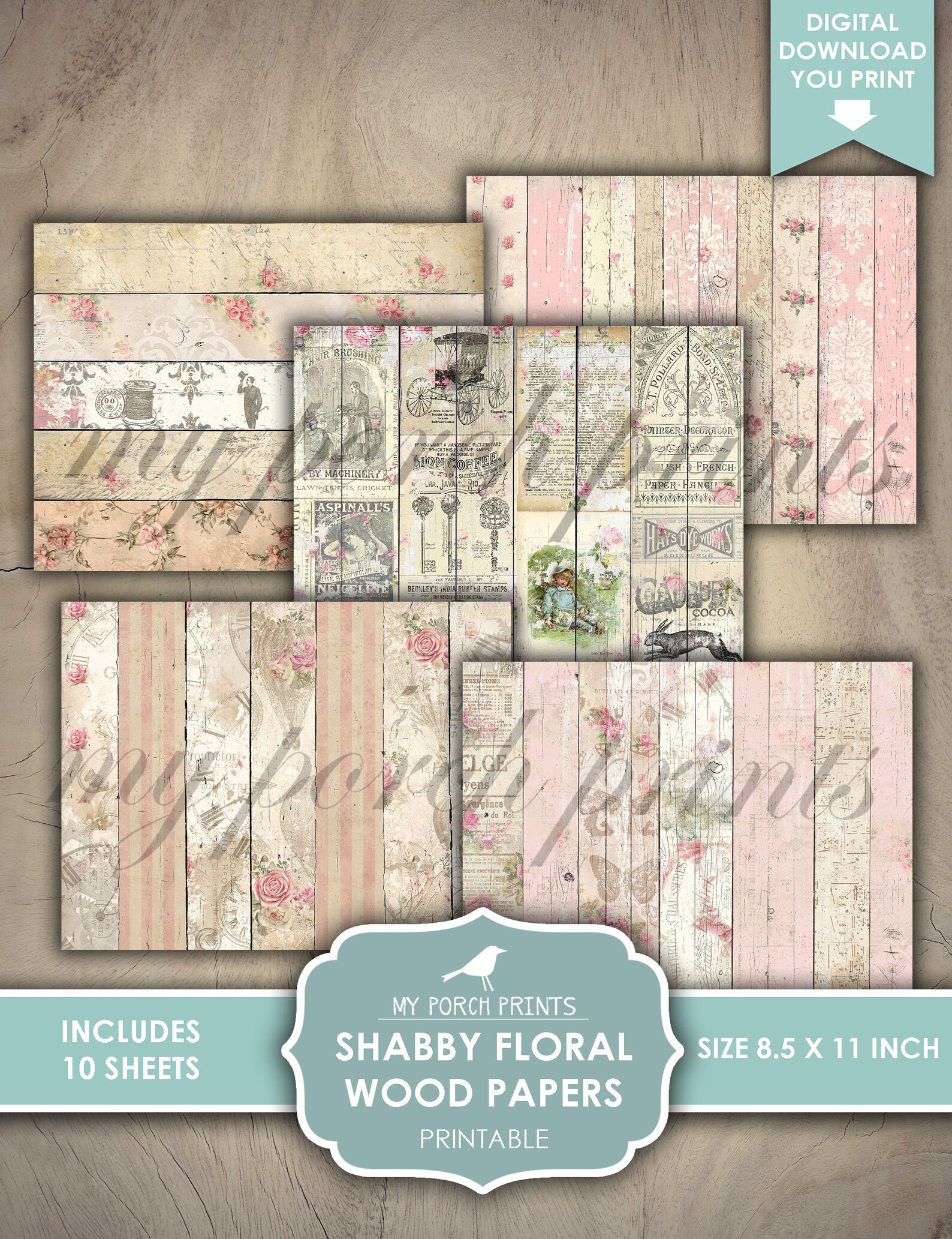 Junk Journal Papers Shabby Wood Floral Rose Pink - Etsy