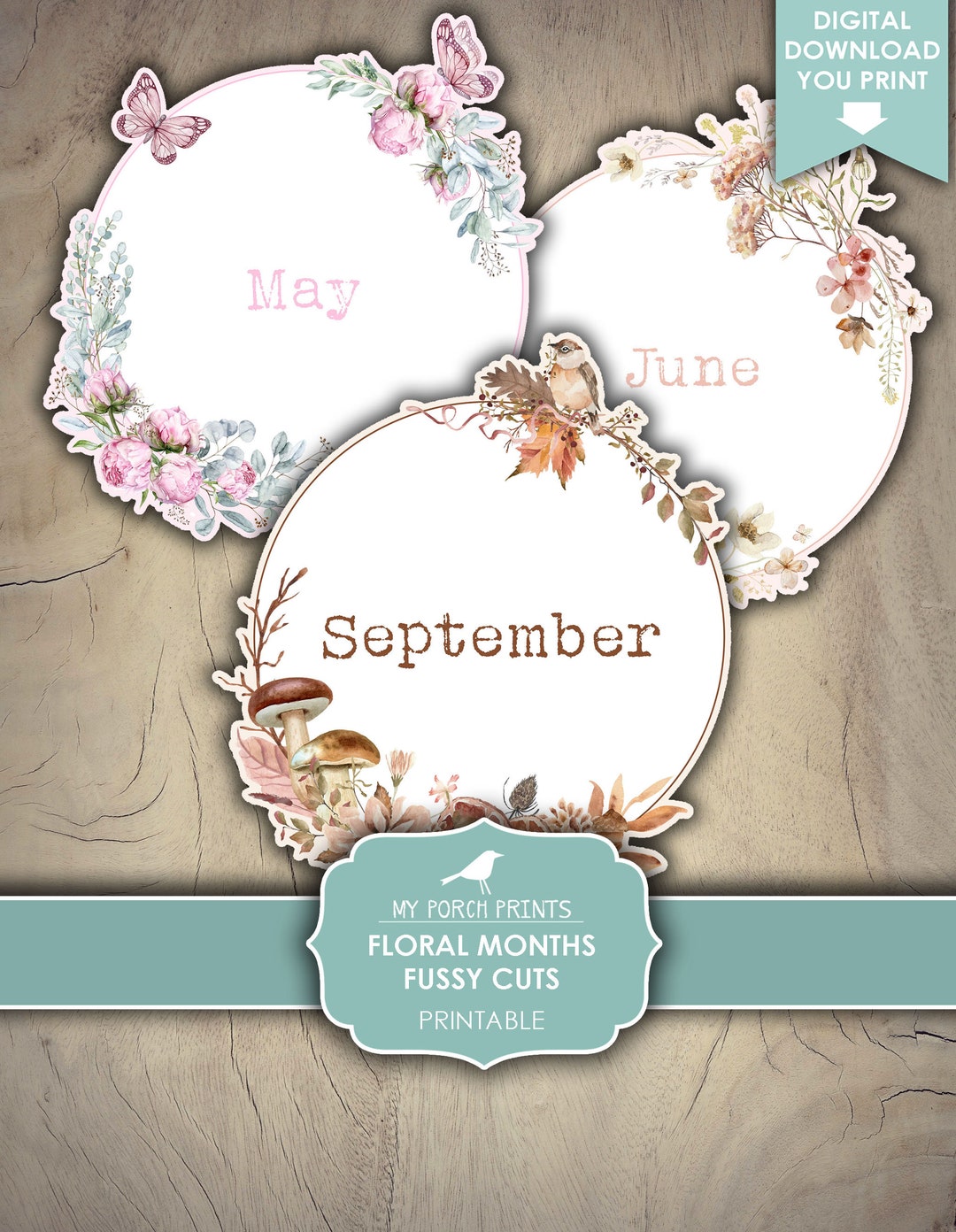 Junk Journal, Floral, Months, Fussy Cuts, Planner, Monthly, of the Year ...