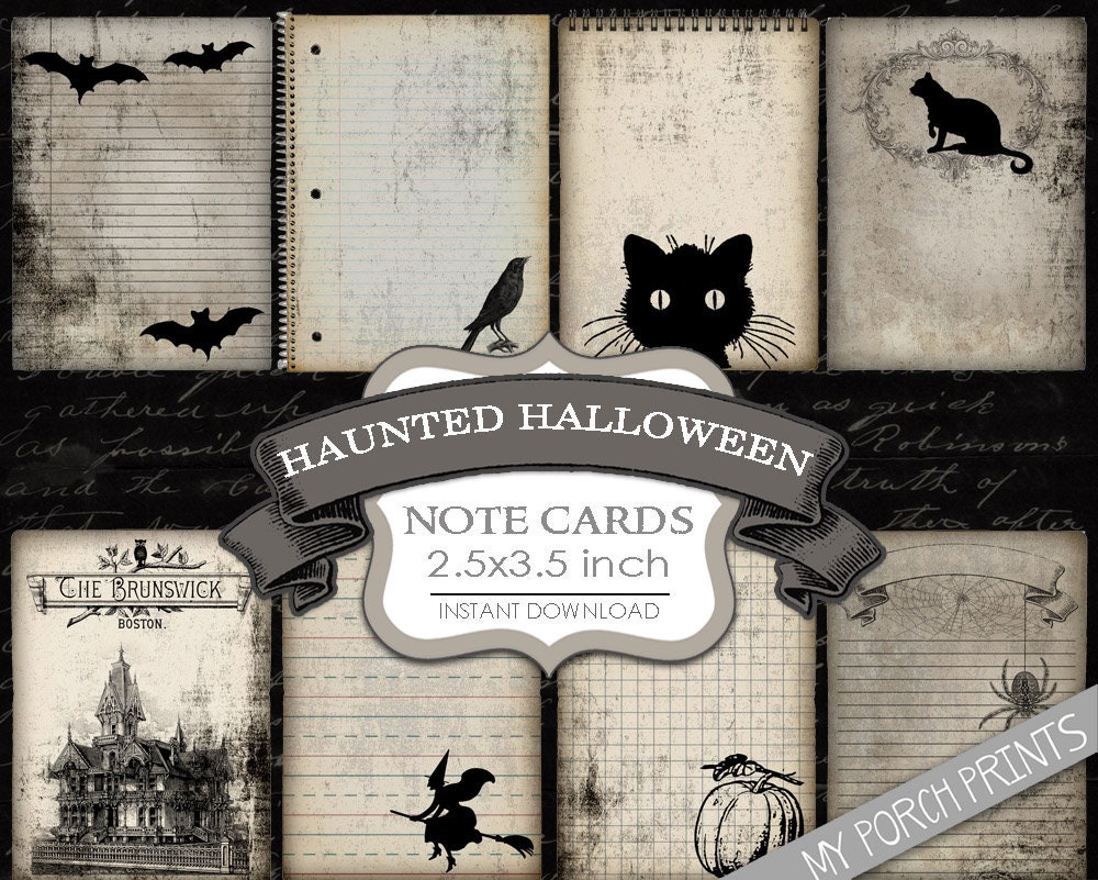 Haunted Halloween Note Cards, Scrapbook Kit, Black & White, Junk ...