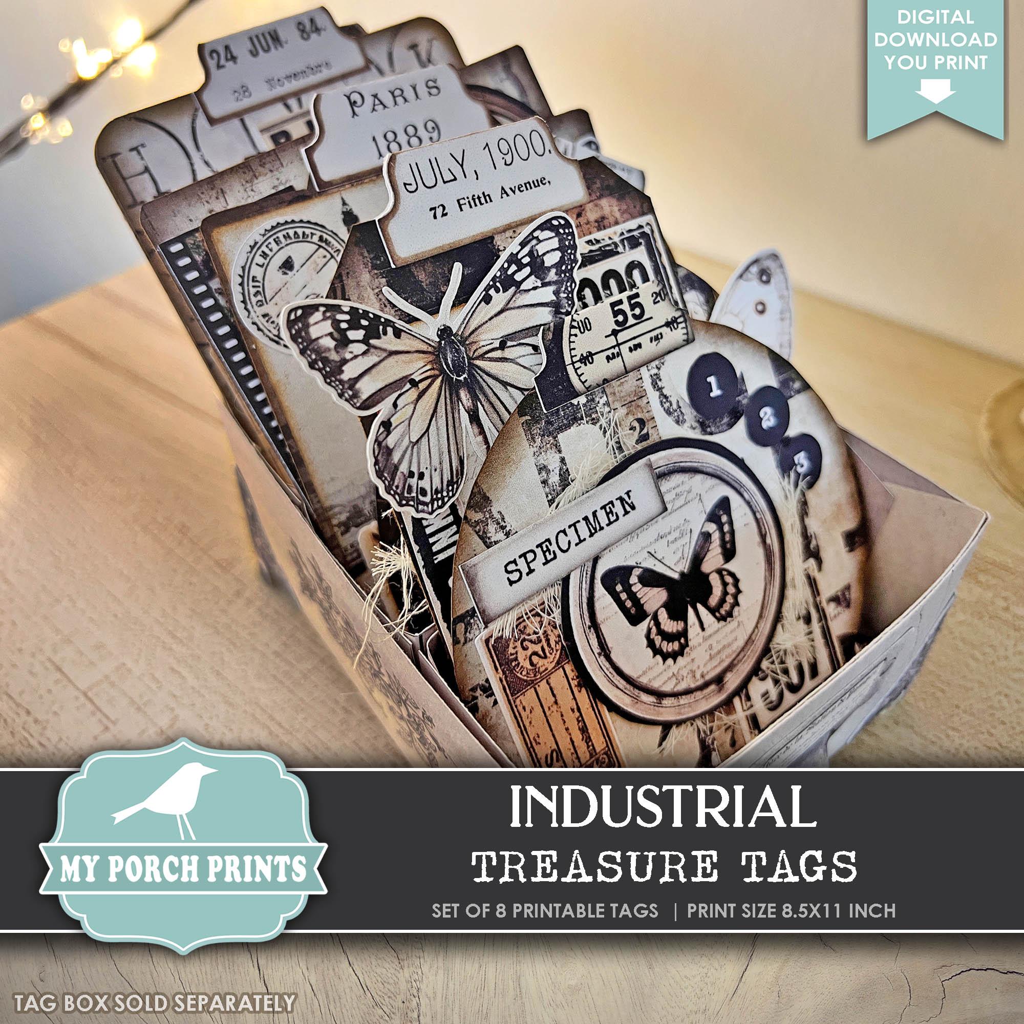 Industrial Treasure Tags Kit Junk Journal Fussy Cuts Black White Tag ...
