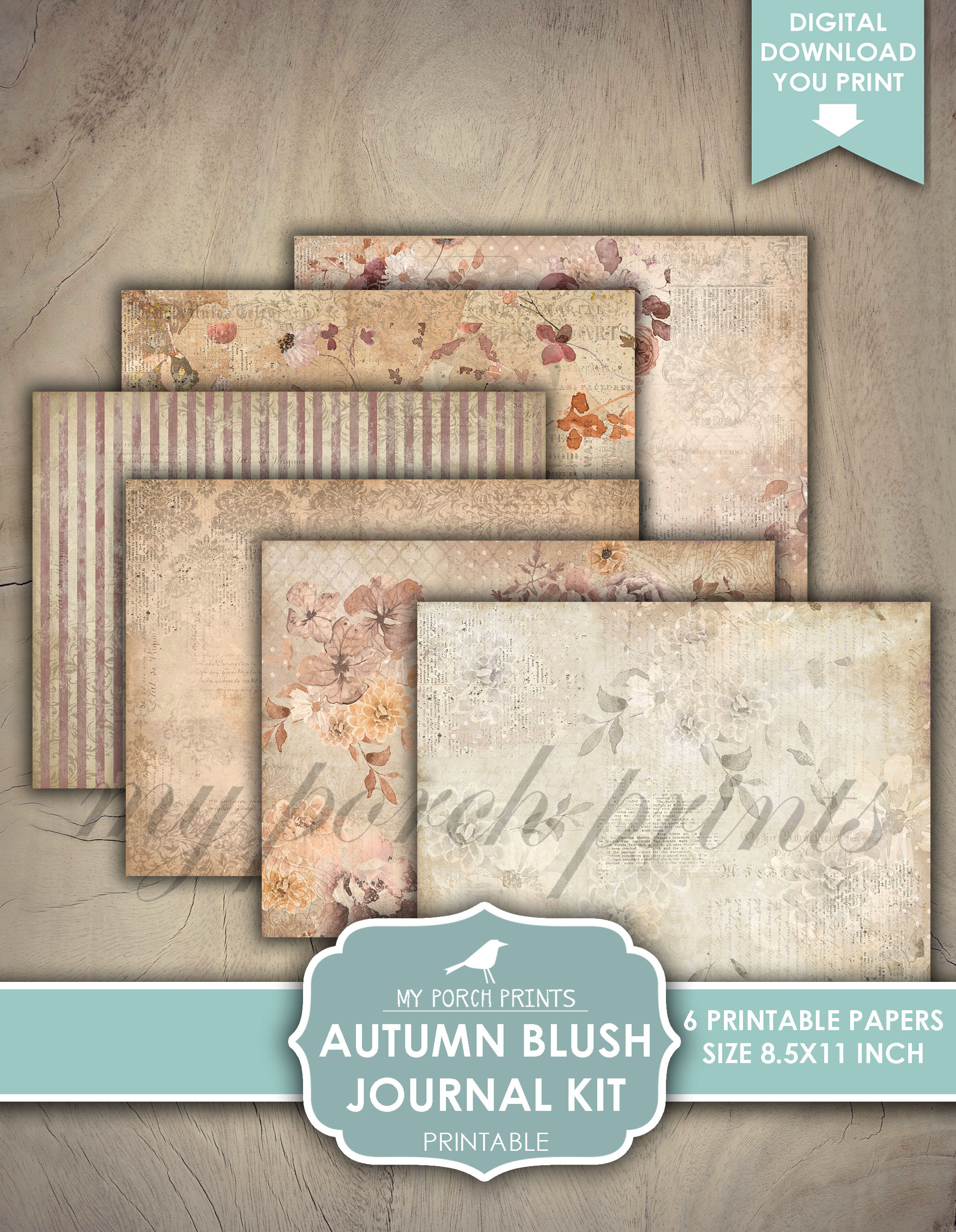Junk Journal Kit, Autumn, Blush, Fall, Pumpkin, Pink, Apple, Paper ...