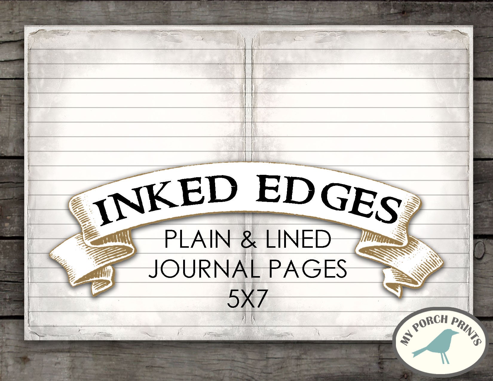 Inked Edges Journal Page Plain Lined Book Vintage 5x7 | Etsy