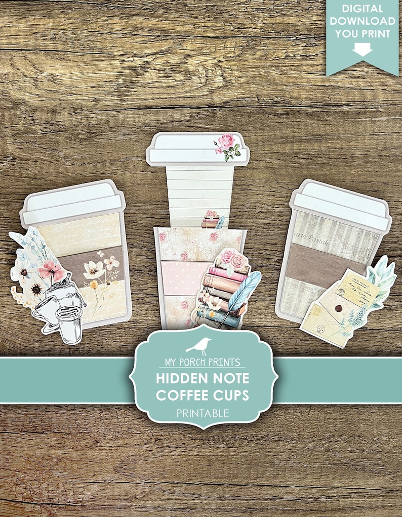 Junk Journal Hidden Note Coffee Cups Gift Card Holder Friend Sister ...
