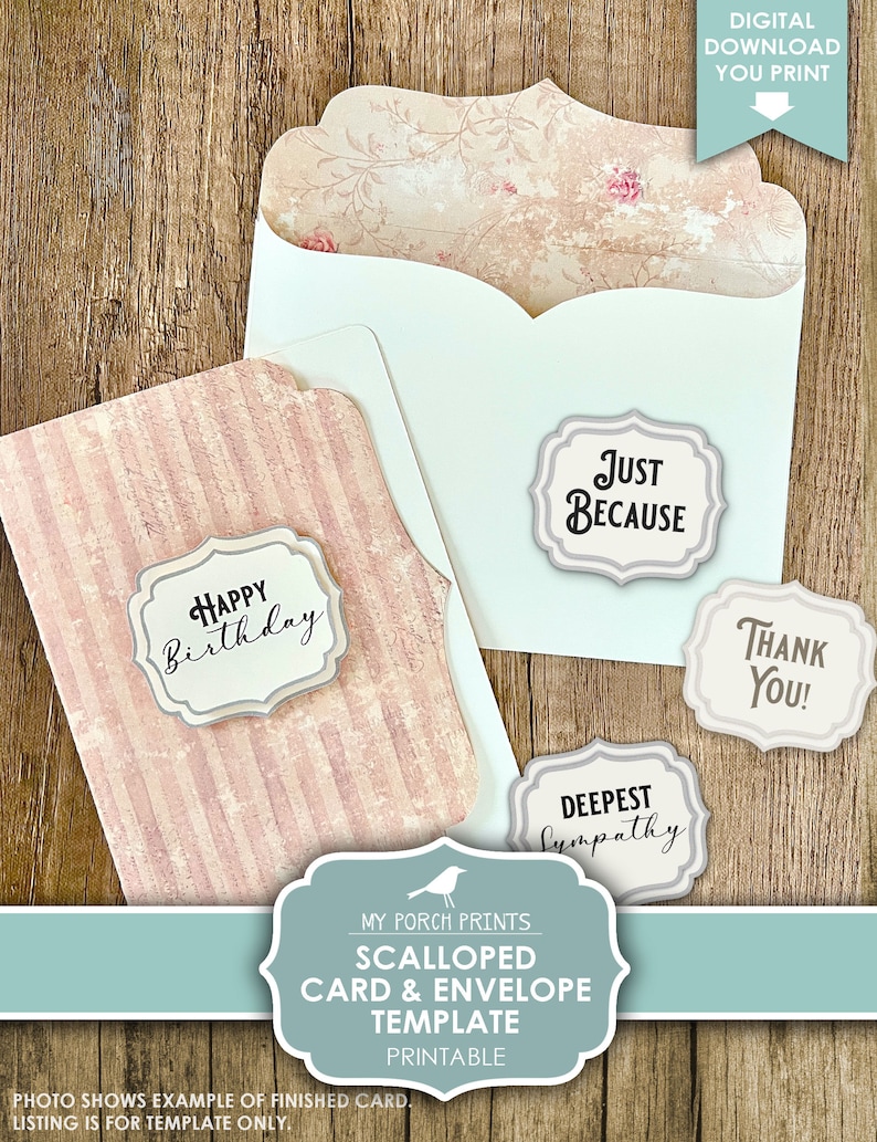 Scalloped Greeting Card Kit, Envelopes, Template, Junk Journal, Ink ...