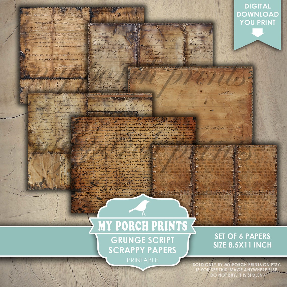 Grunge Script Scrappy Papers, Junk Journal, Men, Neutral, Masculine ...