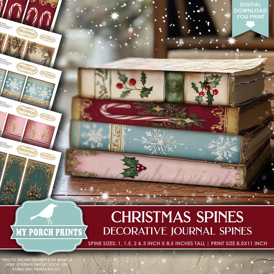 Christmas Spines for a Junk Journal, Book, Spine, Cover, Pink, Blue ...