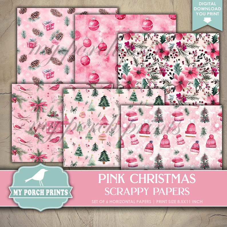 Pink Christmas Scrappy Papers, Junk Journal, Pages, Holiday, Winter ...