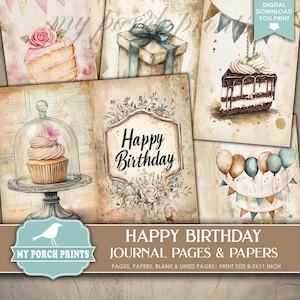 Happy Birthday Junk Journal PAGES & PAPERS, Kit, Card, Boy, Girl ...