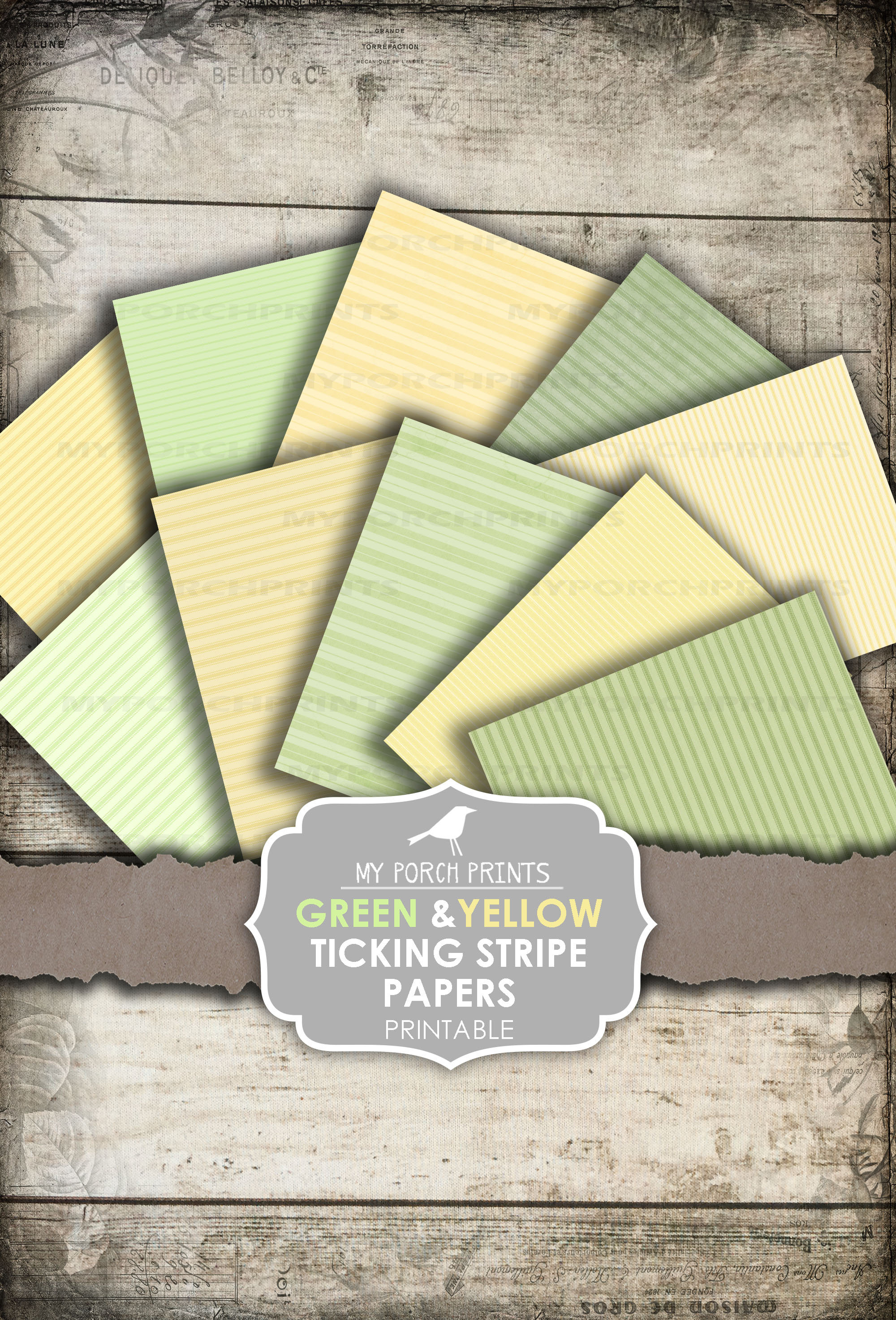 Digital Printable Instant Ticking Stripe Paper Vintage Ephemera Junk ...