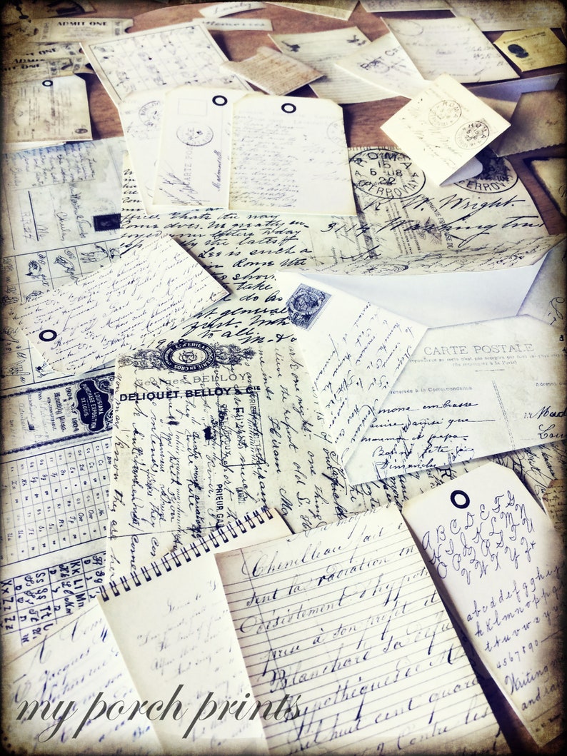 Antique Script, Scrap Pack, Junk Journal Kit, Handwriting, Black ...