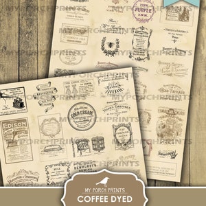 Junk Journal, Kit, Coffee Dyed, Label, Collage, Sheets, Papers, Vintage ...