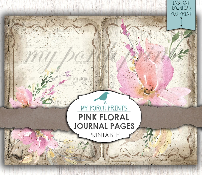 Pink Floral, Journal Pages, Junk Journal Kit, Papers, Ephemera, Rose ...