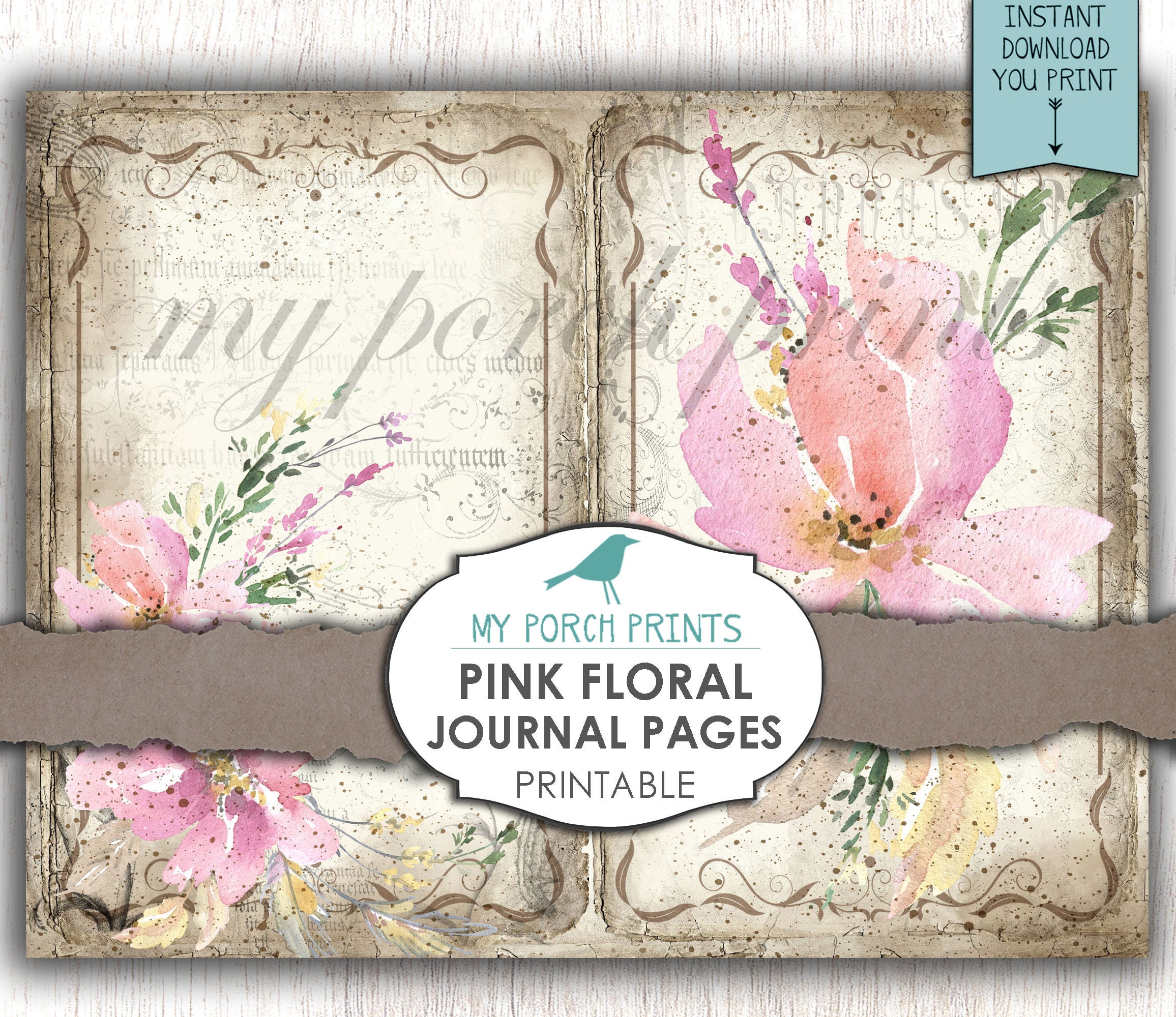 Pink Floral Journal Pages Junk Journal Kit Papers - Etsy