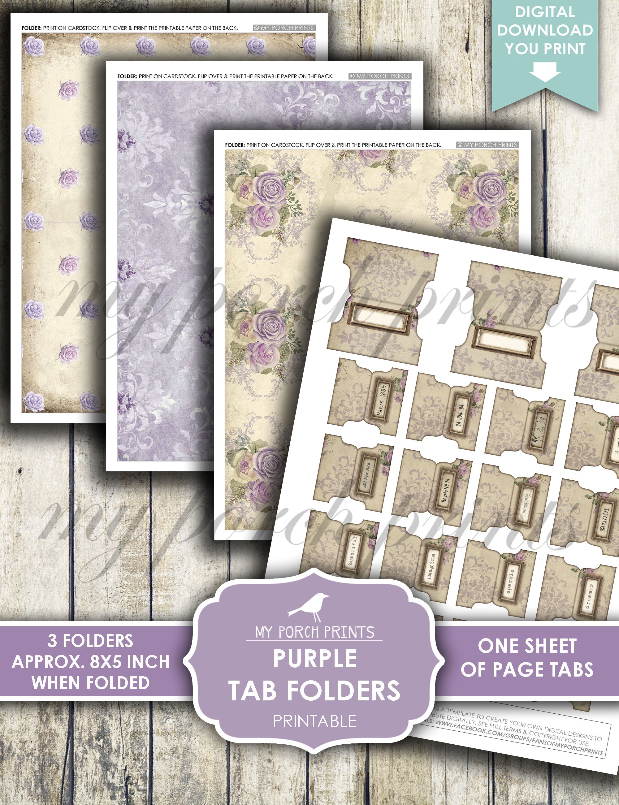 Purple Tab Folders Junk Journal Vintage Folder Pockets - Etsy