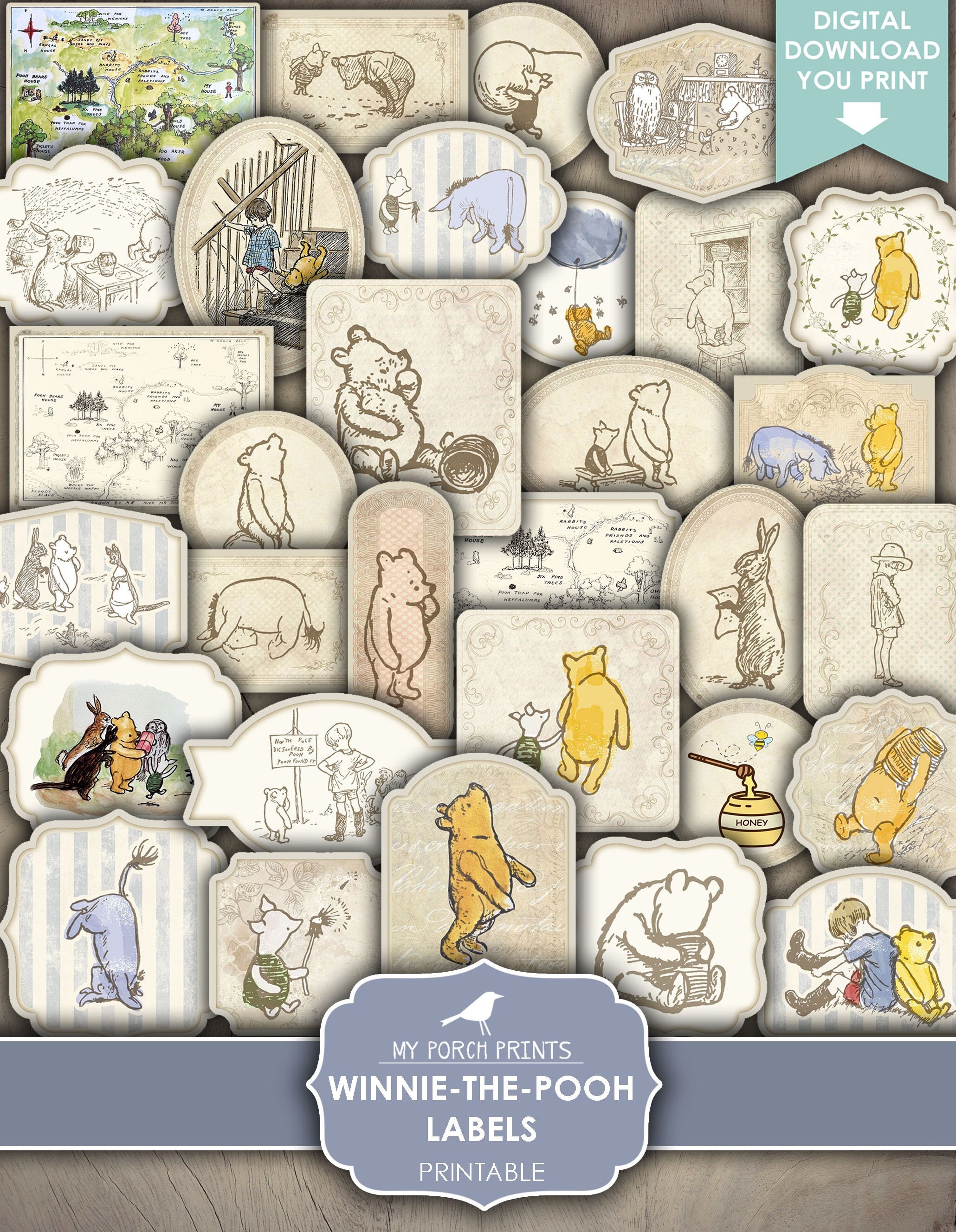 Junk Journal, Winnie-the-pooh, Labels, Pooh, Childrens, Illustrations ...