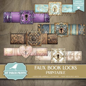Faux BOOK LOCKS Junk Journal, Cover, Closure, Clasp, Neutral, Pink ...