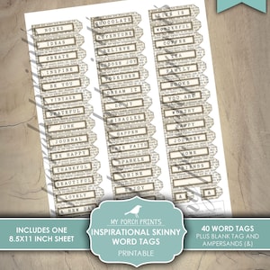 Inspirational Skinny Word Tags Junk Journal Words, 1 Sheet Labels ...