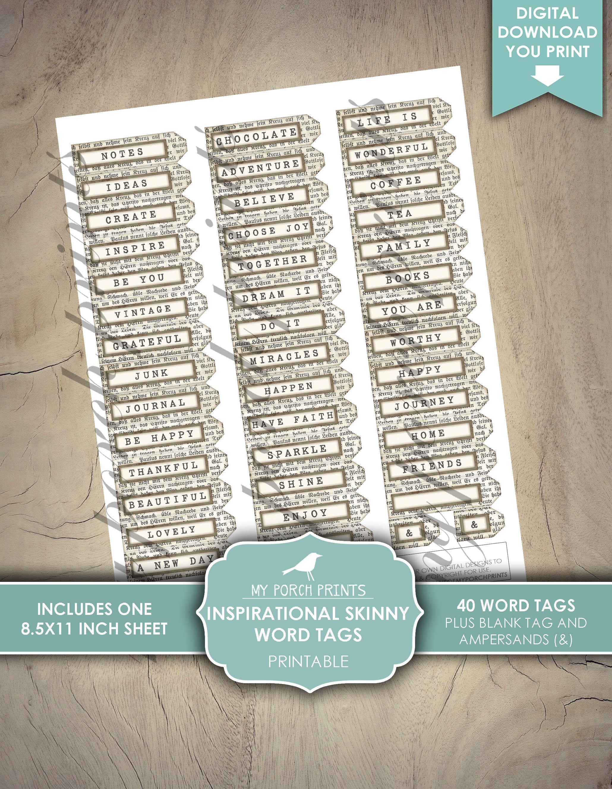 Junk Journal Words Inspirational Skinny Word Tags - Etsy