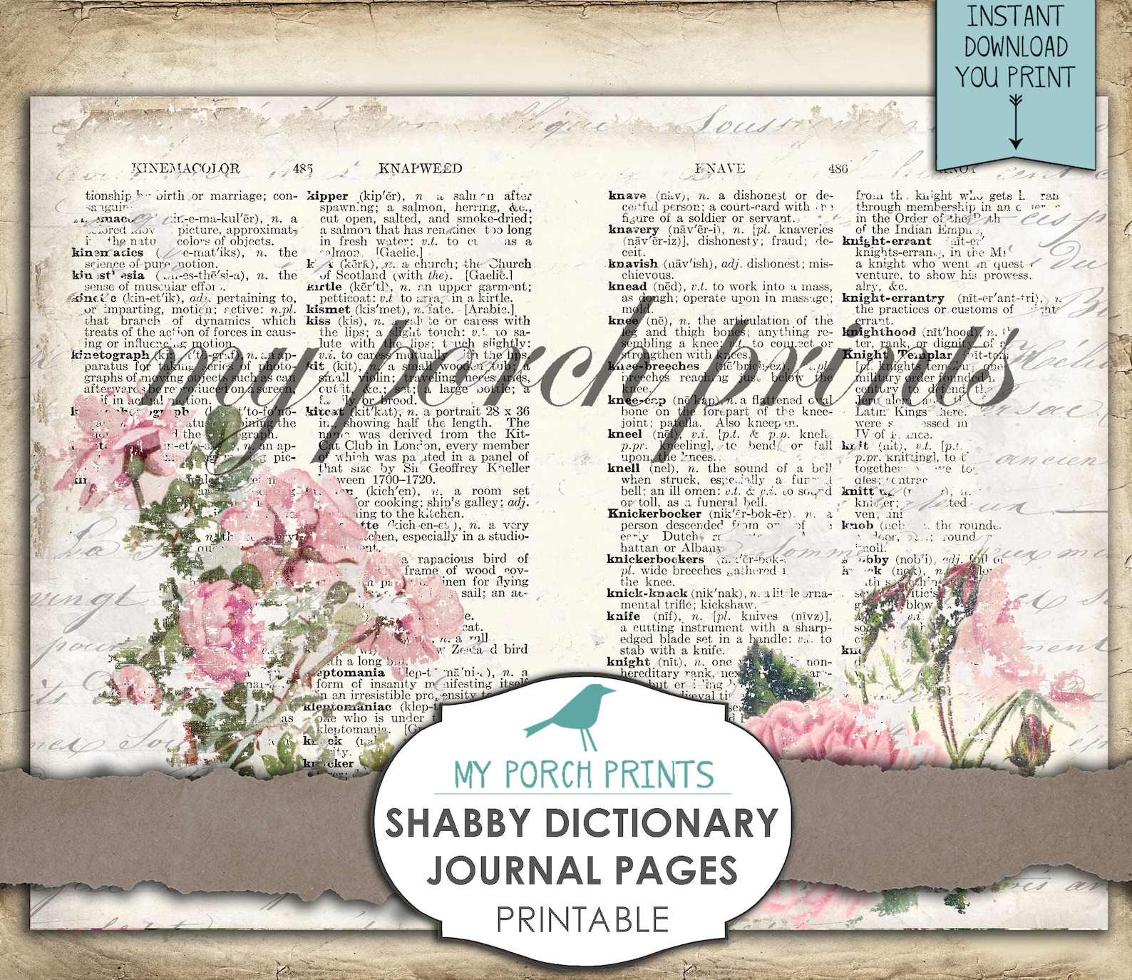 Shabby Dictionary Journal Pages, Printable Paper, Junk Journal, Digi ...