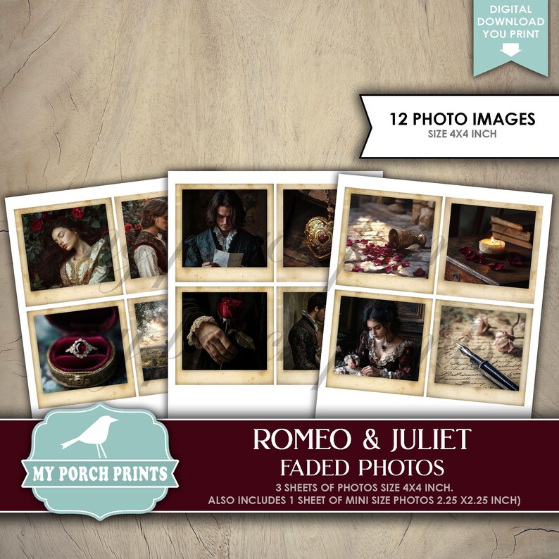 Romeo & Juliet Faded Photos, Junk Journal, Romance, Red, Shakespeare ...