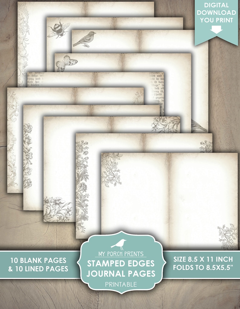 Junk Journal, Stamped Edges, Journal Pages, Plain, Blank, Lined, Ruled ...