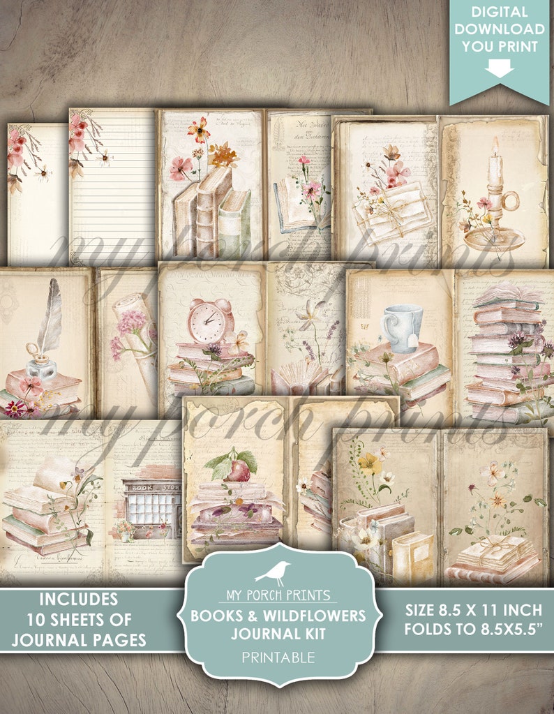 Junk Journal Kit Books and Wildflowers Book Lover Jane - Etsy