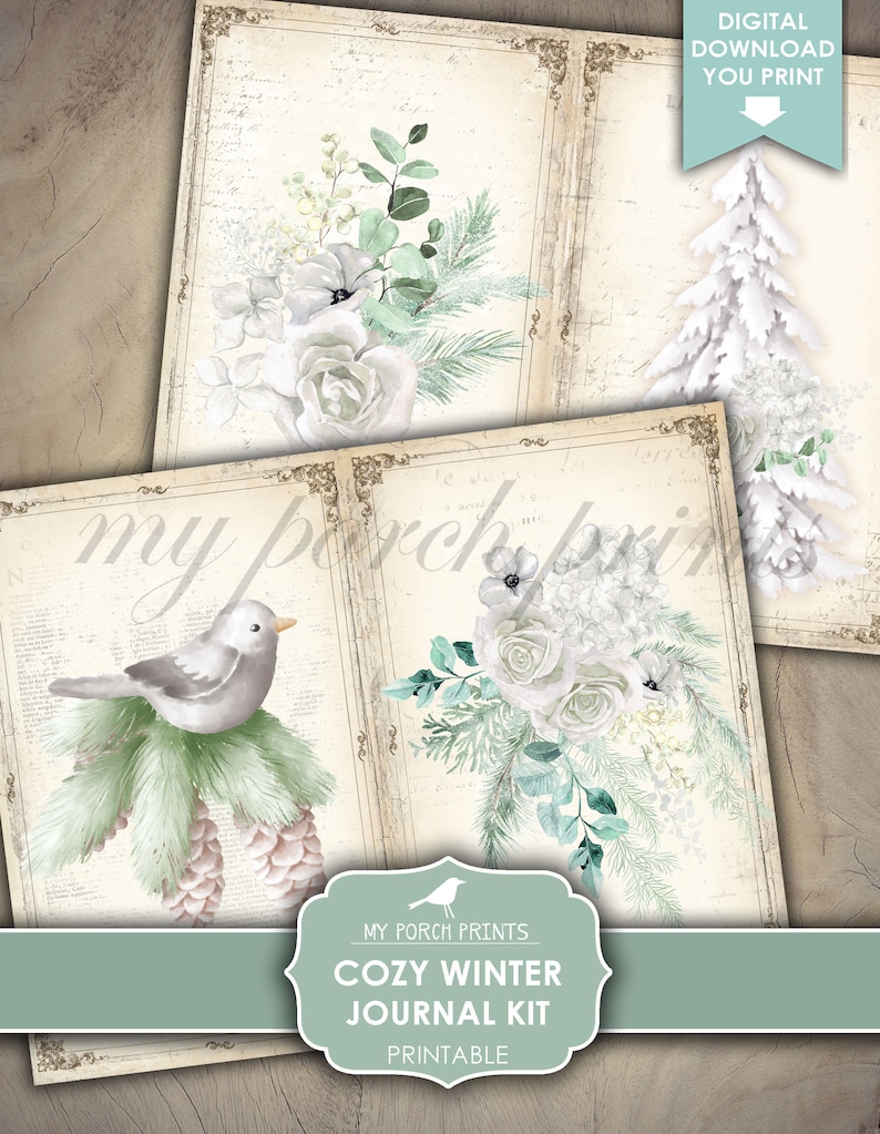 Junk Journal, Cozy, Winter, Kit, December, Green, White, Forest ...