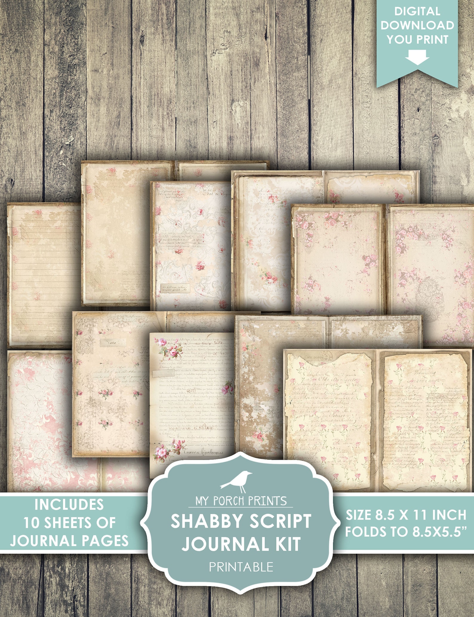 Junk Journal Kit Shabby Script Boho Vintage Floral - Etsy